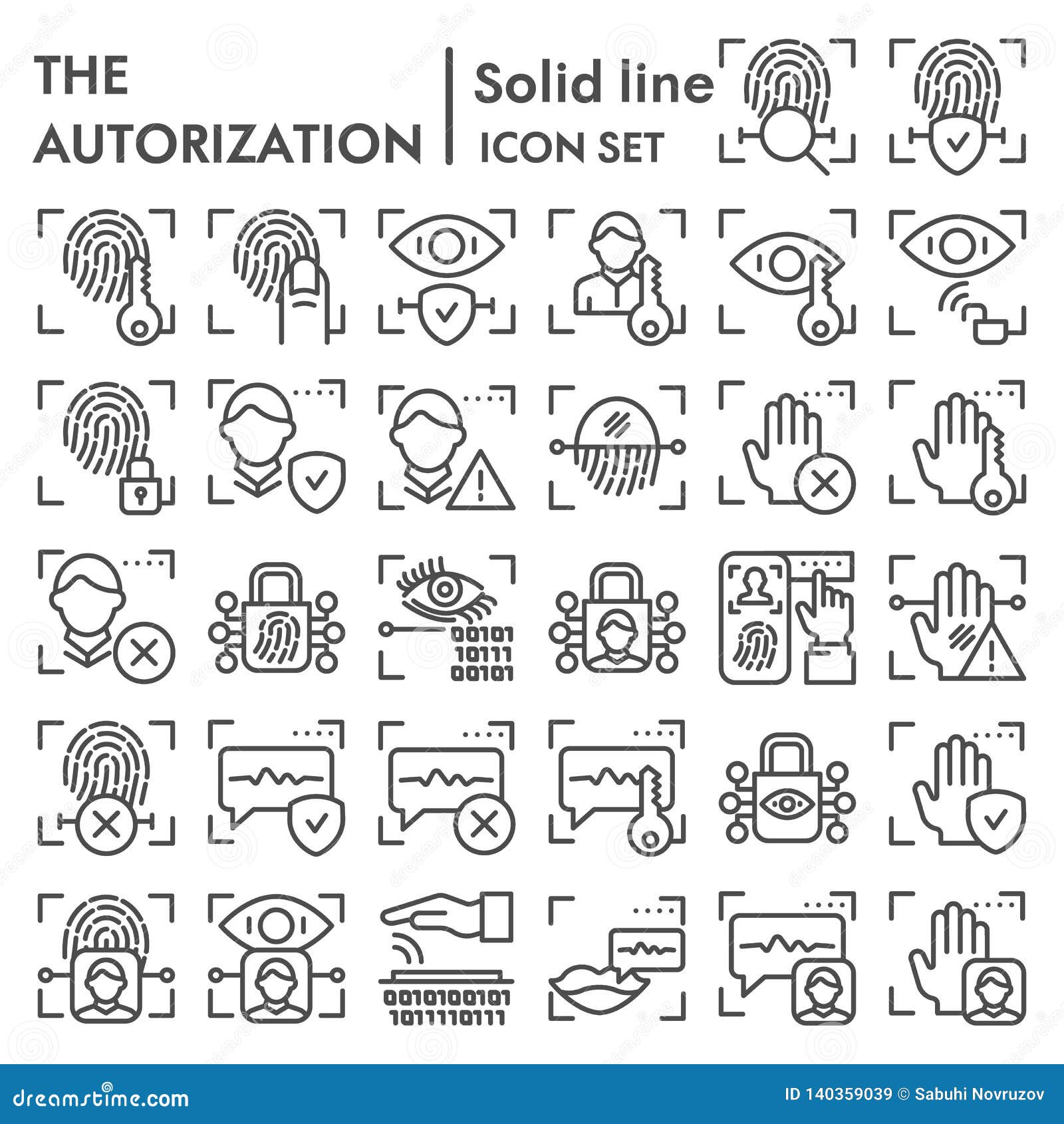 Security Authorization Line Icon Set, Identification Scanner Symbols ...