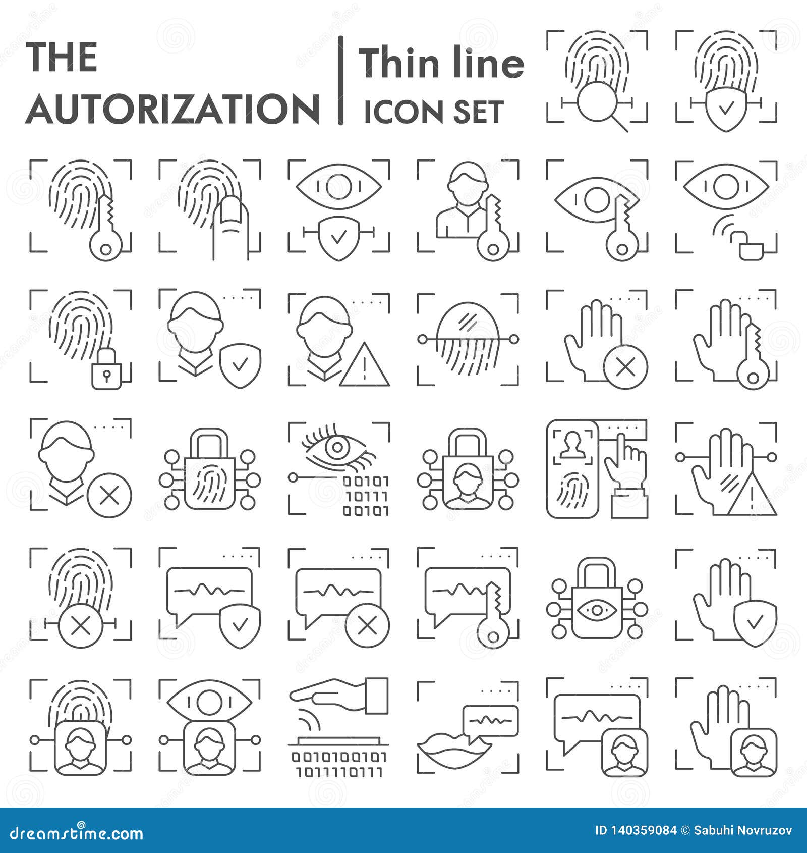 Security Authorization Thin Line Icon Set, Identification Scanner ...