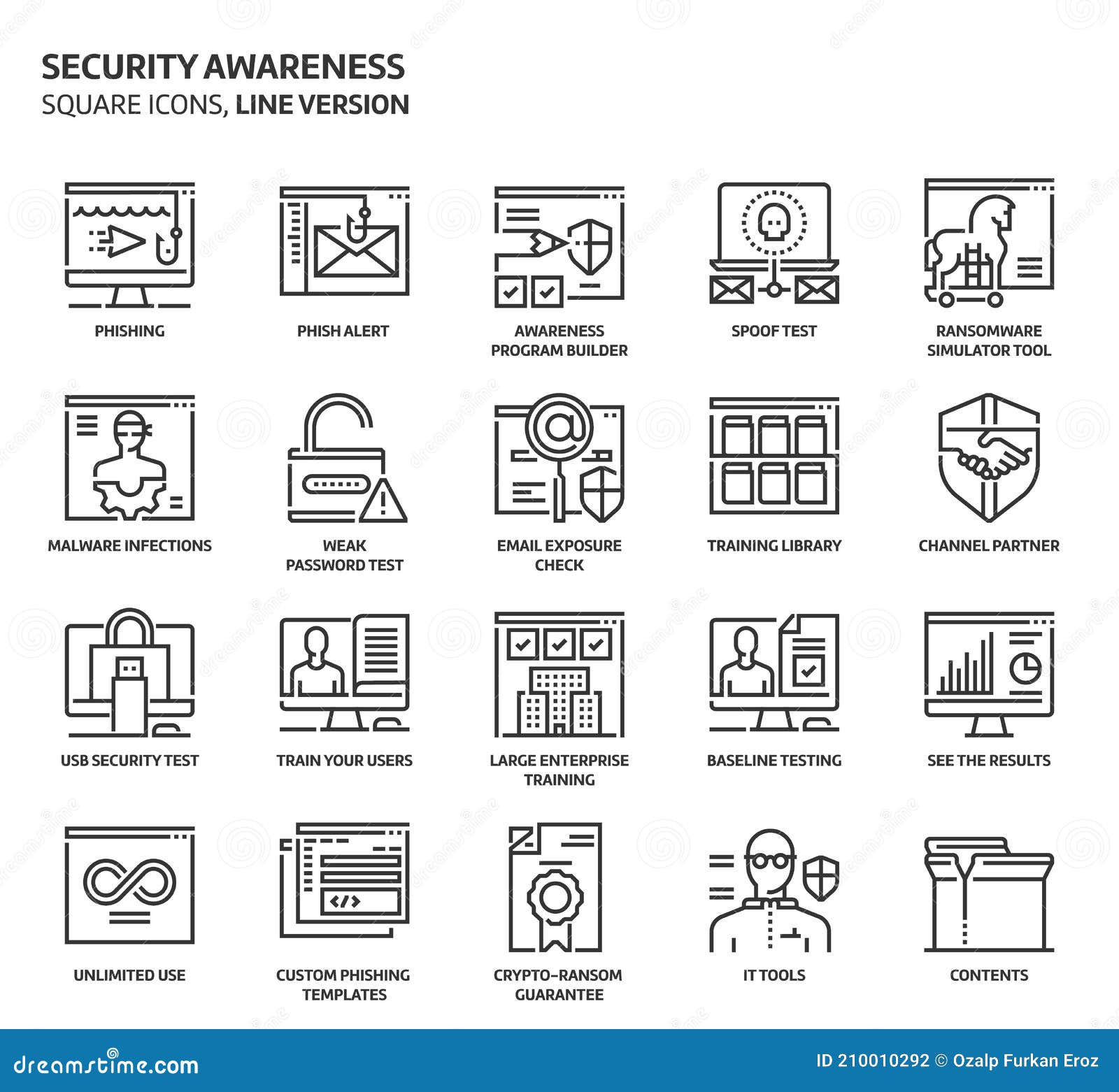 Security Awareness Square Icon Set Stock Illustration - Illustration of ...