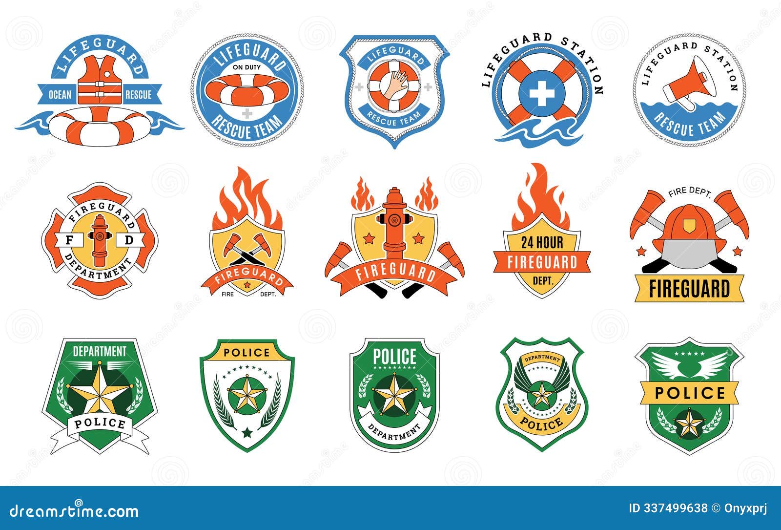 Security Badges. Shield Emblems of Lifeguard Services Police and ...