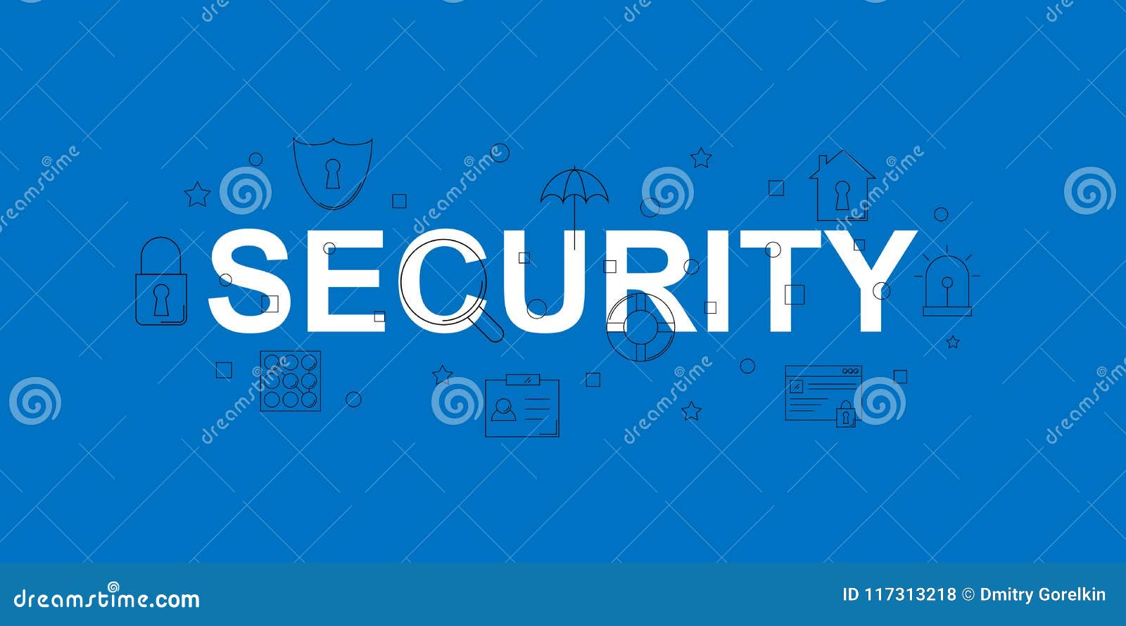 Security Banner. Word with Line Icon Stock Vector - Illustration of ...