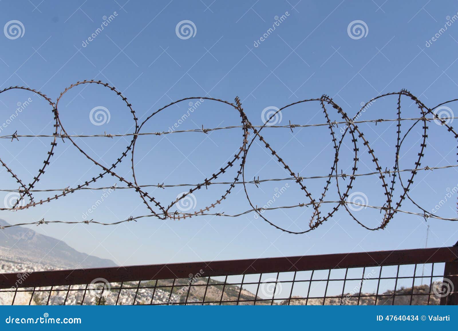 Security with a Barbed Wire Fence. Protection Concept Design. Stock ...