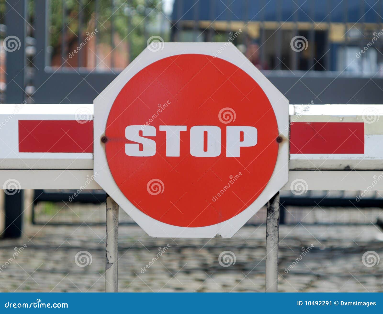 Security Barrier, Speed Limit Sign And Guard Hut At Entrance To Office ...