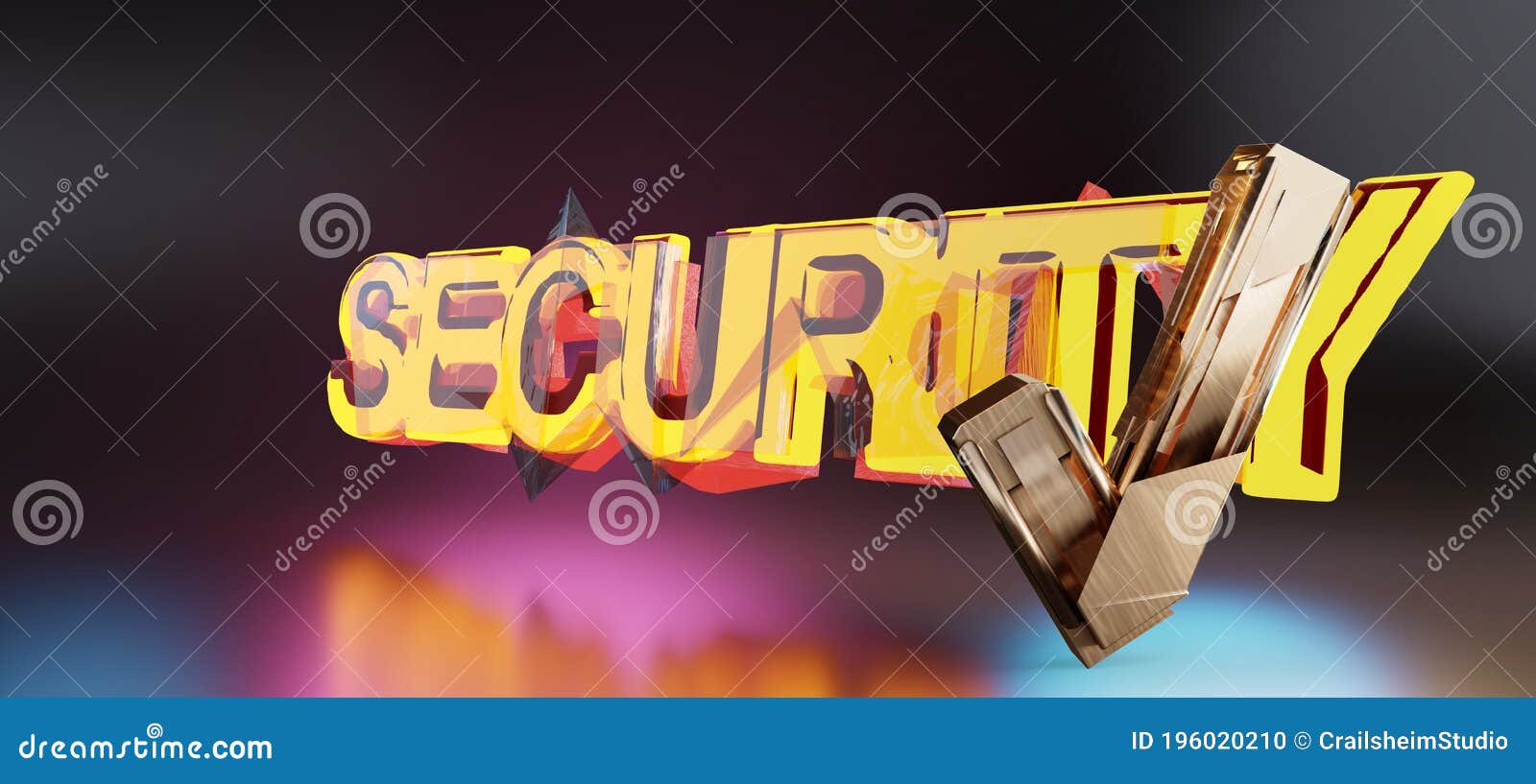 Security Bold Light Text and Golden Tick Check Symbol 3d-illustration ...