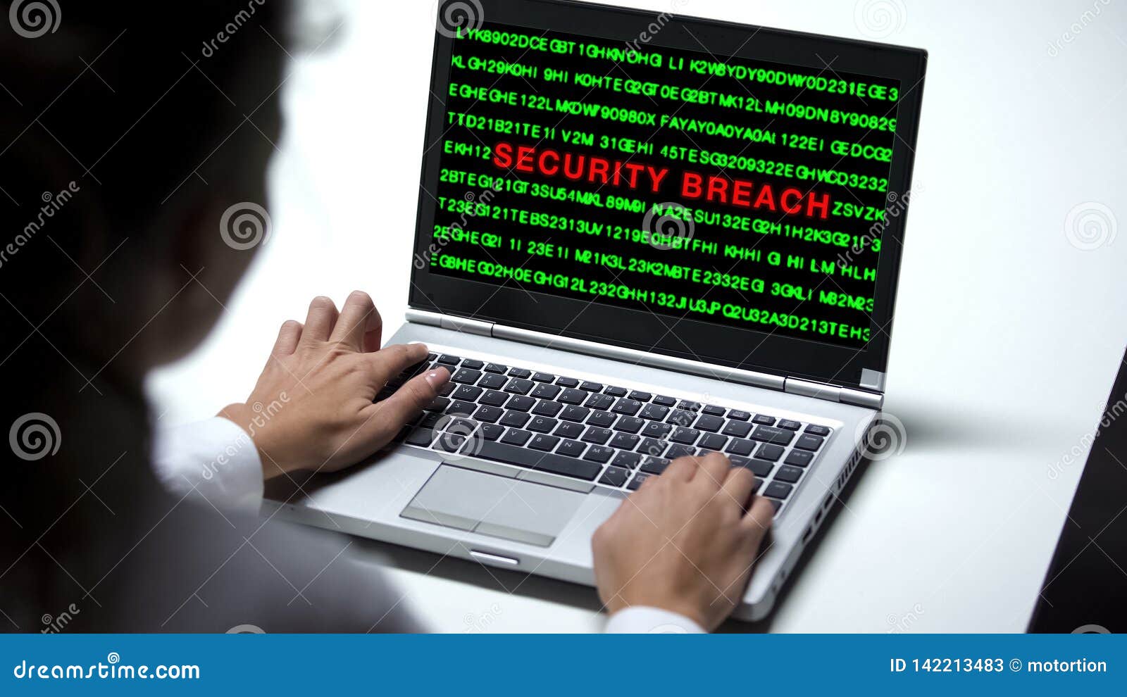 Security Breach Attack on Laptop Computer, Woman Working in Office ... Security Breach Attack on Laptop Computer, Woman Working in Office ...