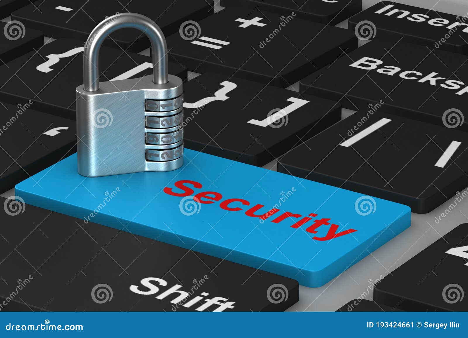 Security Button and Padlock on Keyboard. 3D Illustration Stock ...