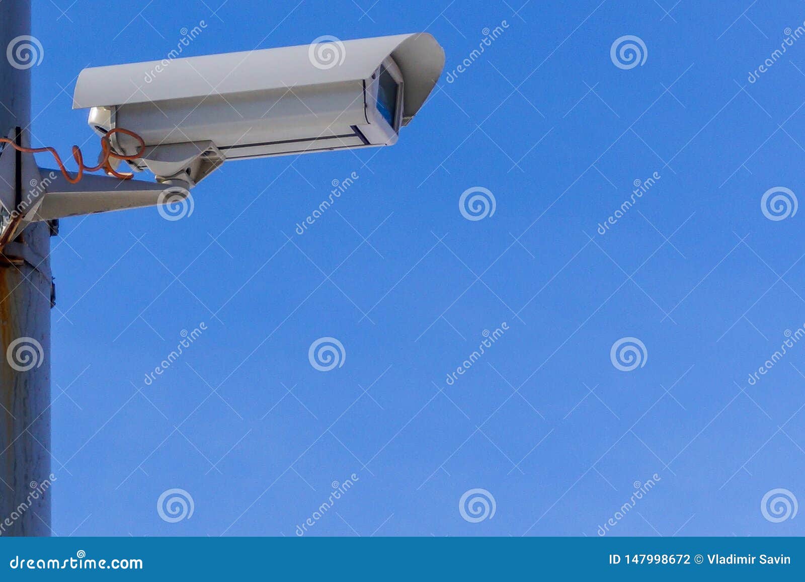 Security Camera Against the Blue Sky are Monitoring Stock Photo - Image ...