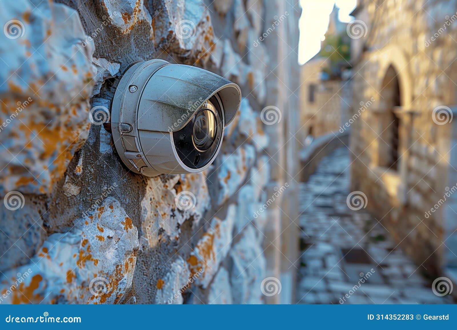 Security Camera on an Ancient Stone Wall Stock Image - Image of cctv ...