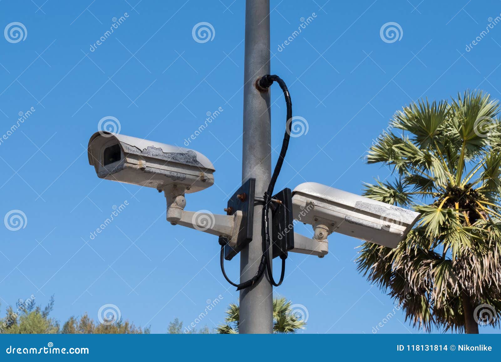 Security Camera with Blue Sky. Stock Photo - Image of protection, space ...