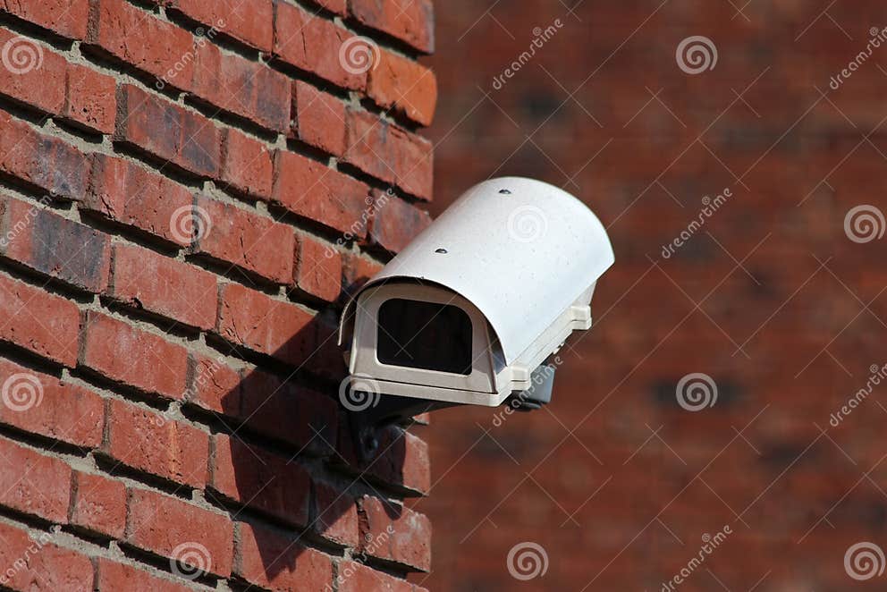 Security Camera on Brick Wall Facade Stock Image - Image of equipment ...