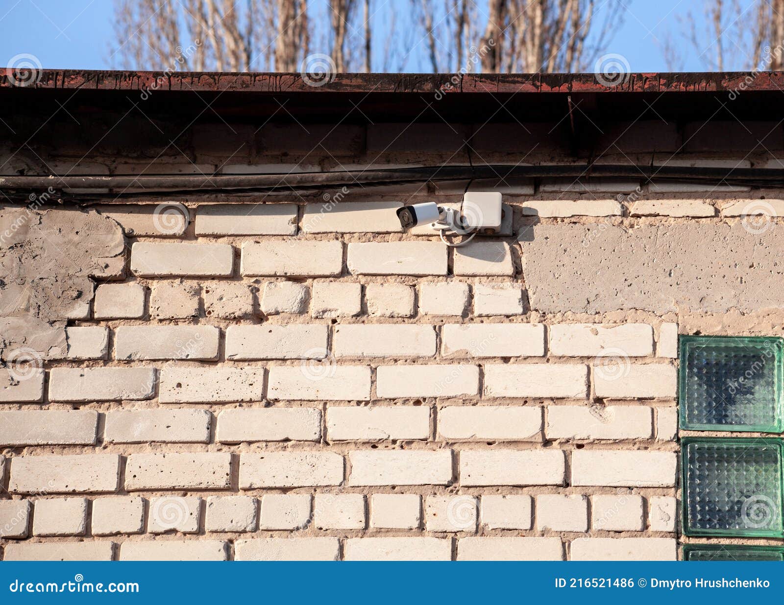 Security Camera, CCTV. Security Camera on the Brick Wall. Video ...