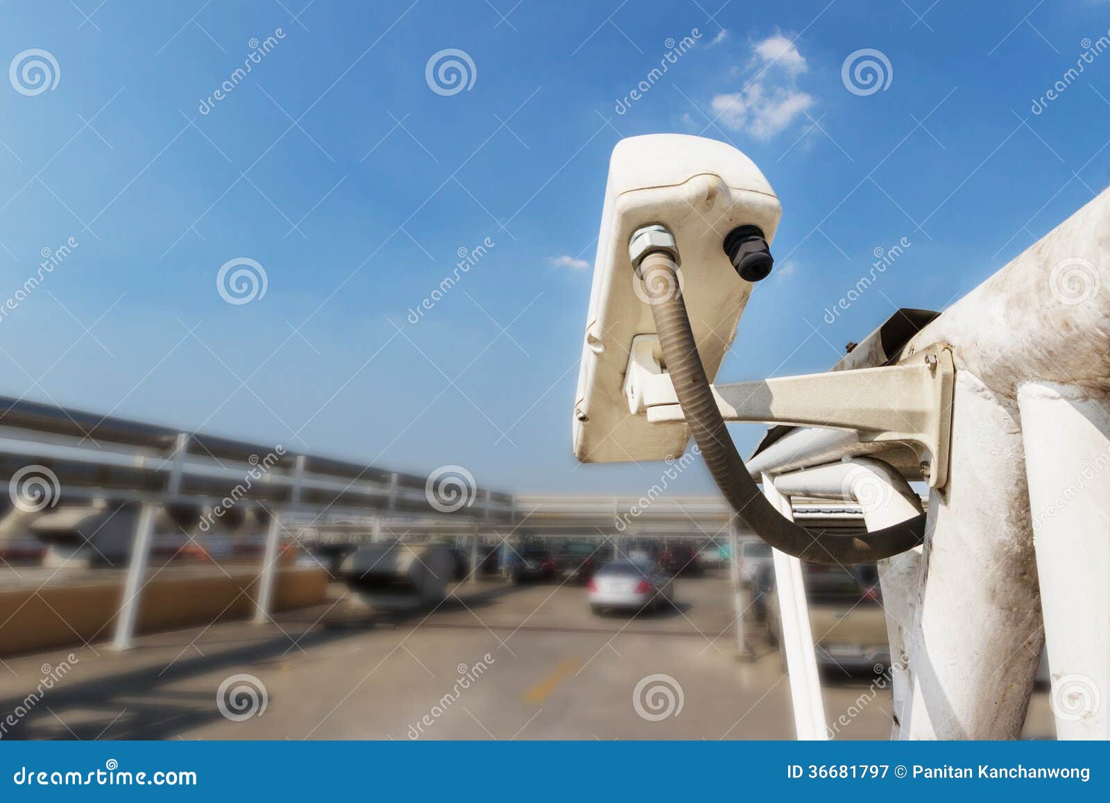 Security Camera or CCTV at Car Park Stock Image - Image of lens ...