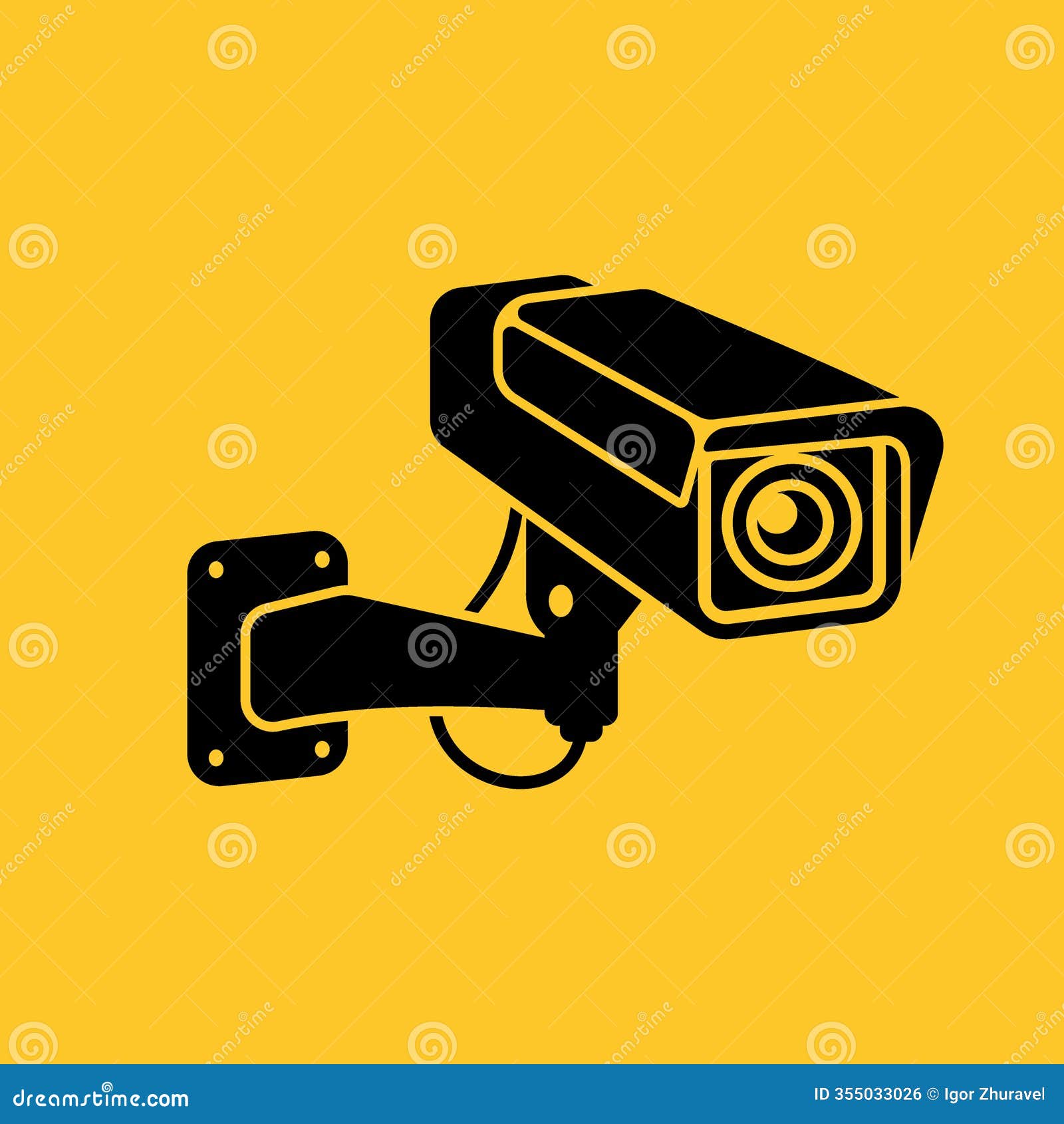 Security Camera, CCTV Operation Vector Icon in Black Style on Yellow ...