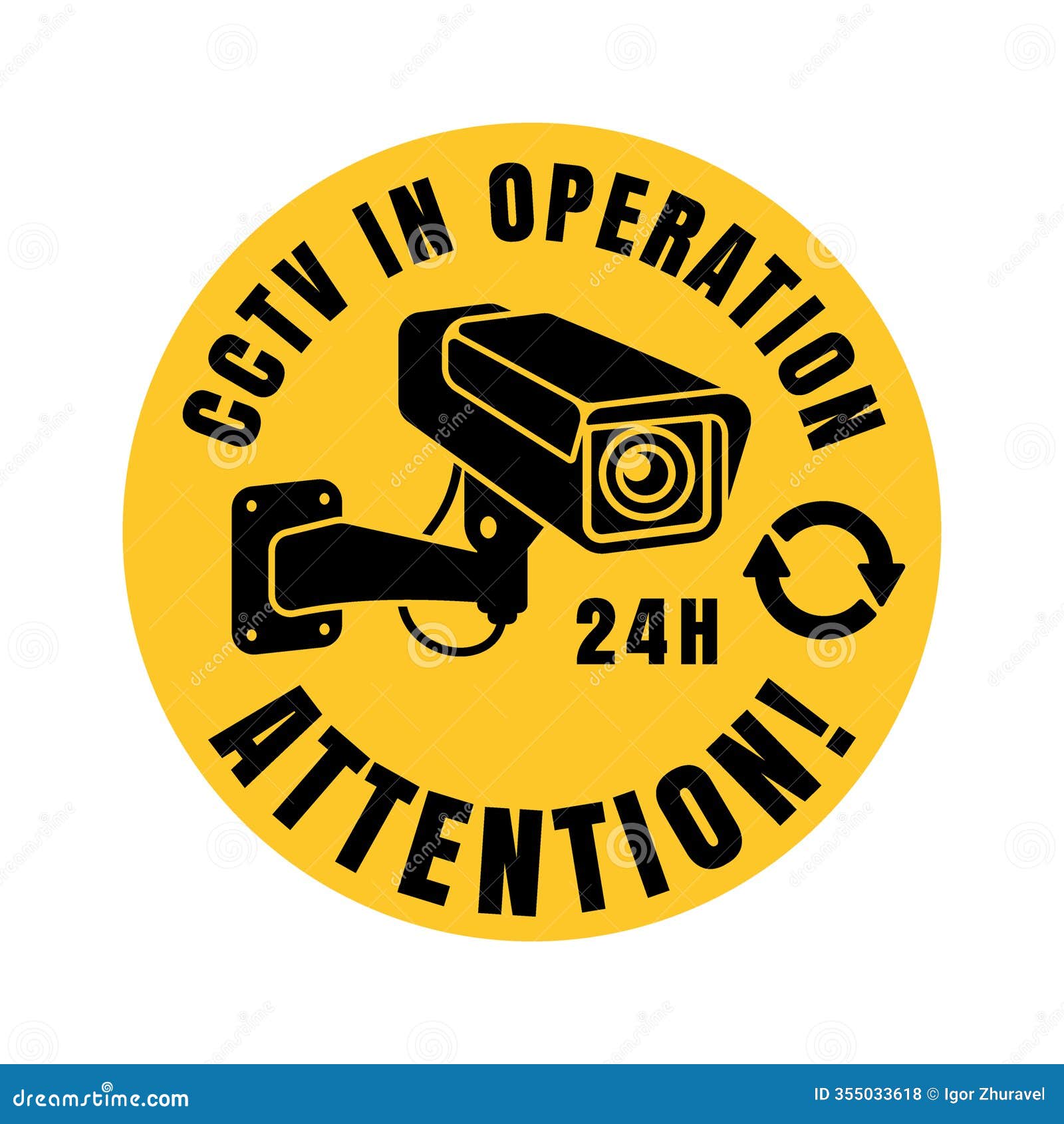 Security Camera, CCTV Operation Vector Round Yellow Sign for Sticker ...