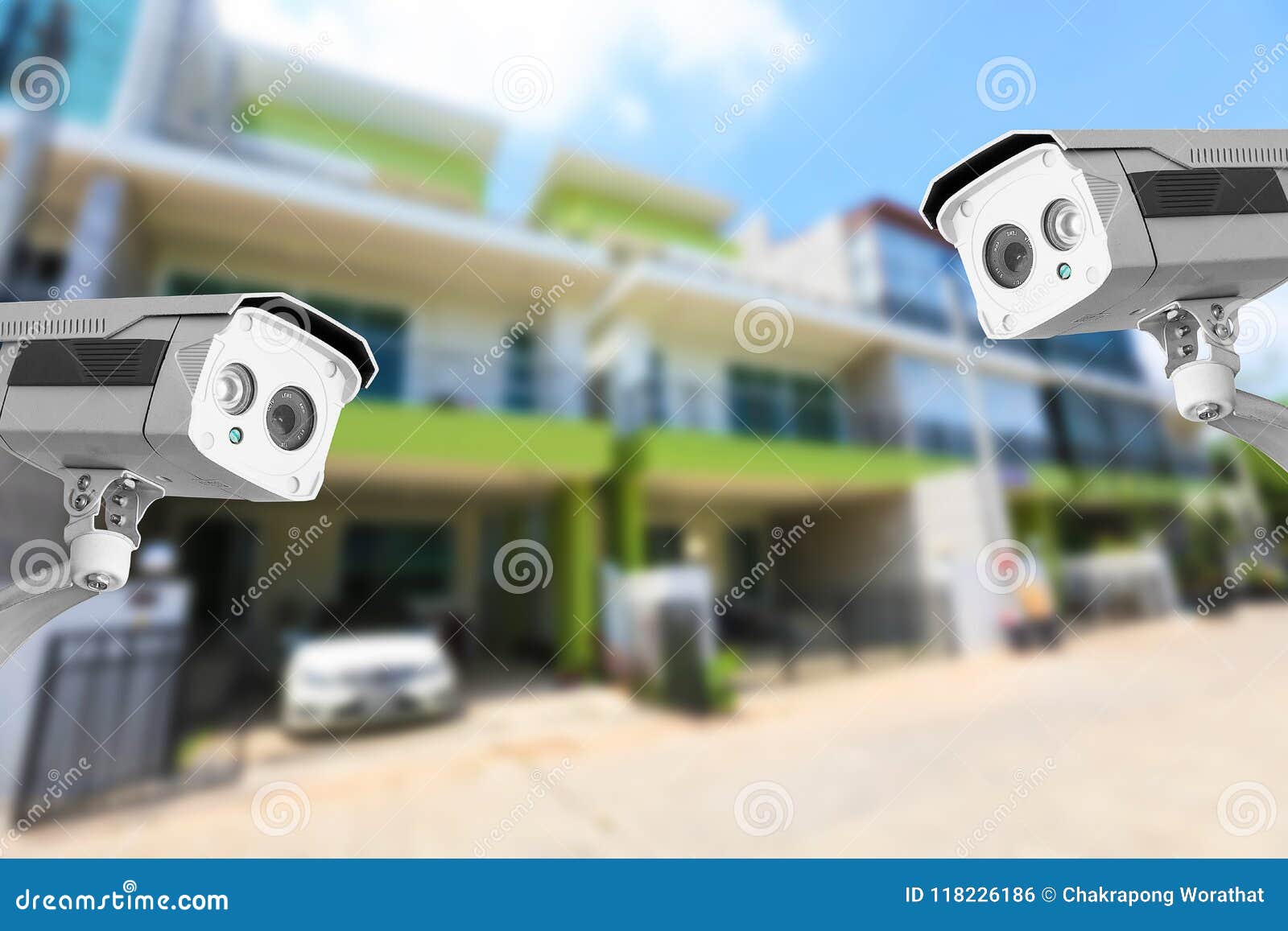 Security Camera or CCTV Private House on the Background. Stock Photo ...