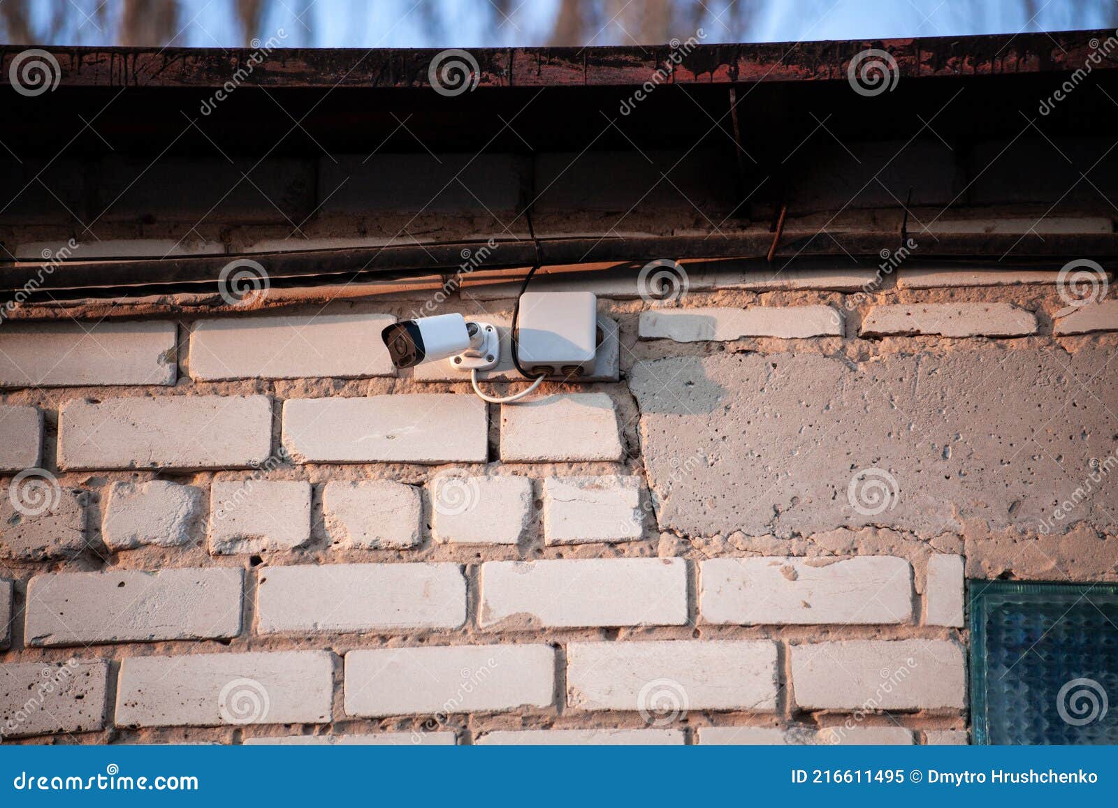 Security Camera, CCTV. Security Camera on the Brick Wall. Video ...