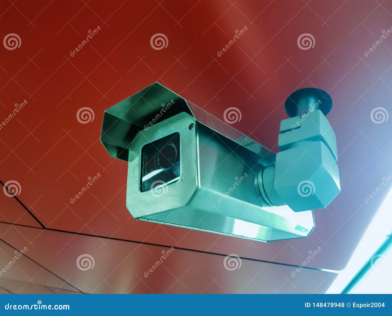 Security Camera CCTV Video Surveillance. Videcam on Red Backgroung ...