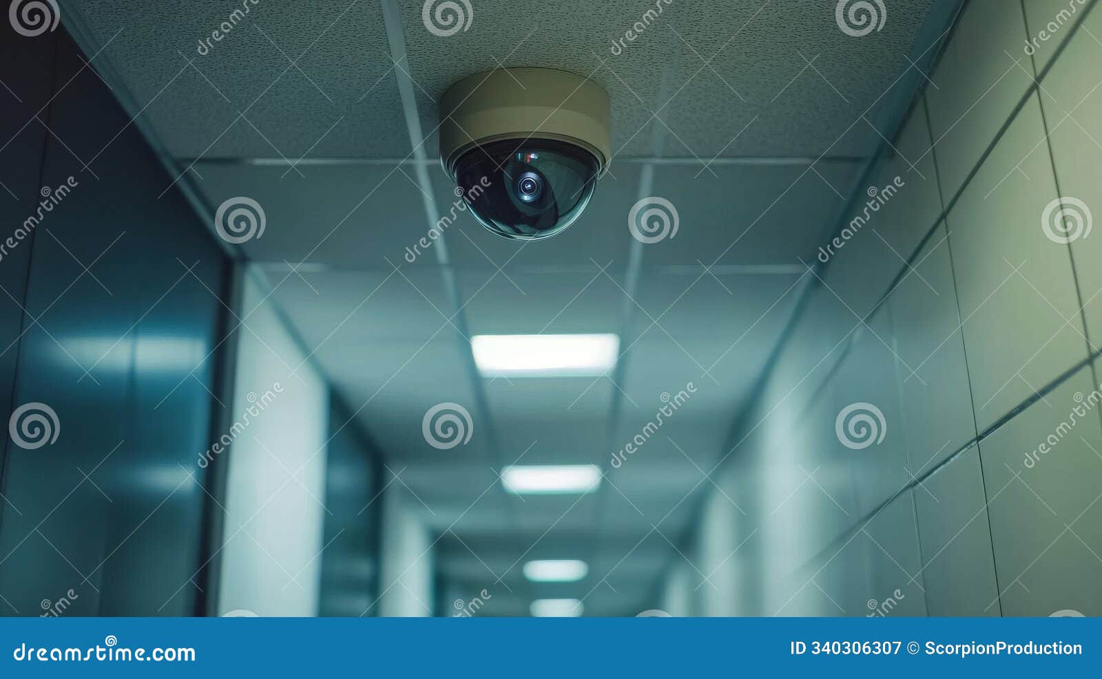 Security Camera on Ceiling in a Modern Corridor, Surveillance System ...