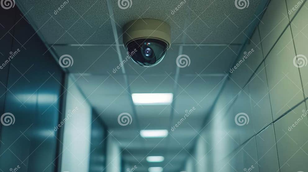 Security Camera on Ceiling in a Modern Corridor, Surveillance System ...