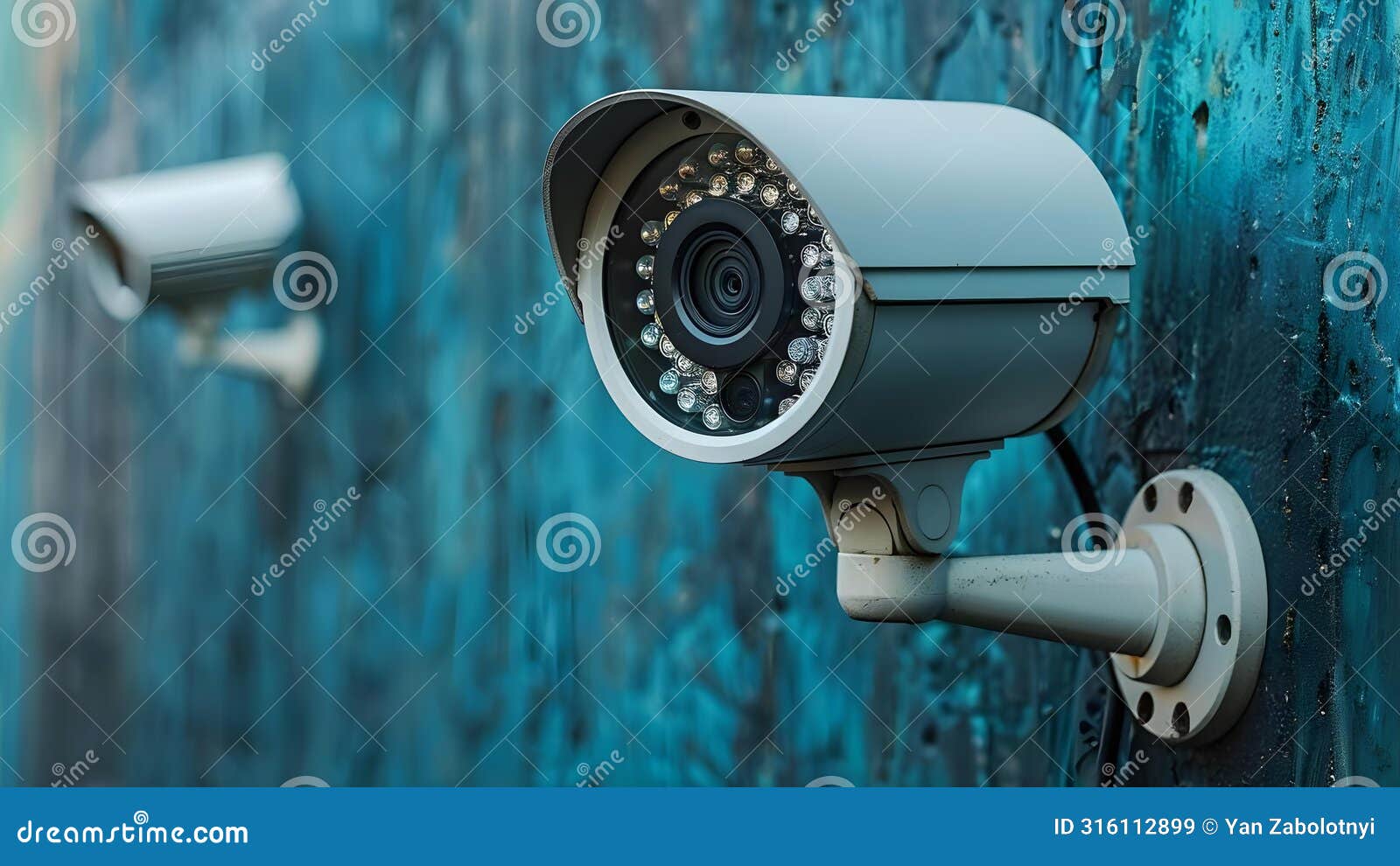 Security Camera Close-up on White Home Exterior Wall. Concept Home ...