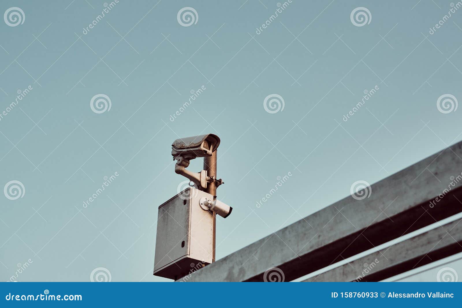 Security Camera Damaged at Sunset - Copy Space Stock Image - Image of ...