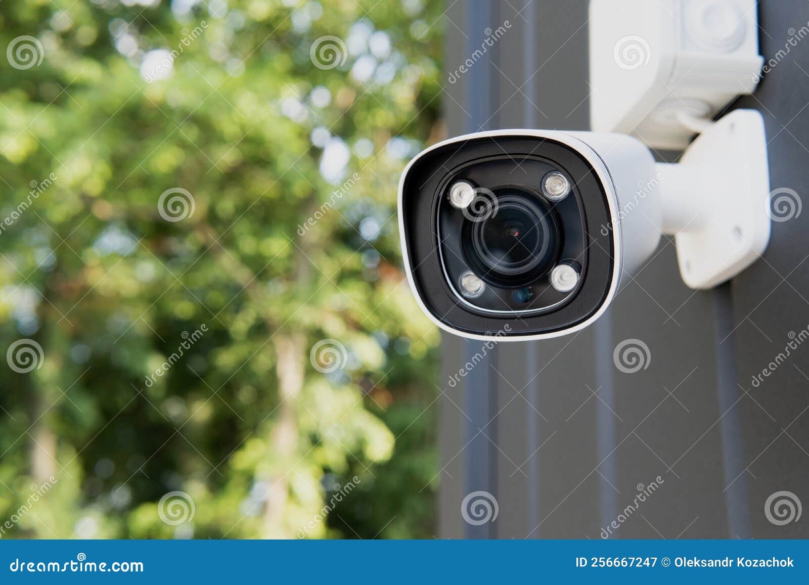 Security Camera on a Dark Wall, Outdoors. Stock Image - Image of lens ...
