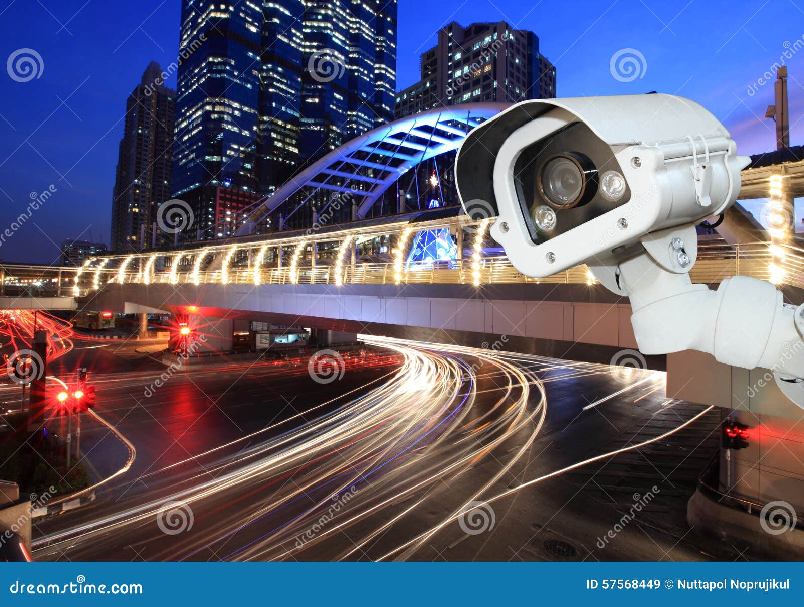 Security Camera Detects the Movement of Traffic. Skyscraper Roof Stock ...