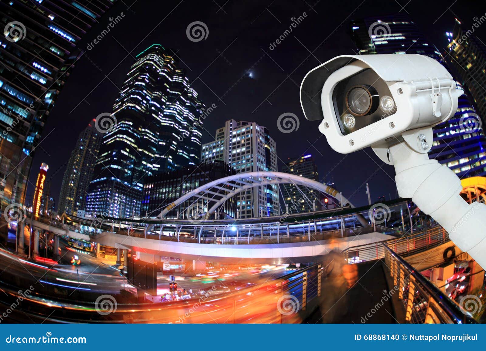 Security Camera Detects the Movement of Traffic. Skyscraper Roof Stock ...