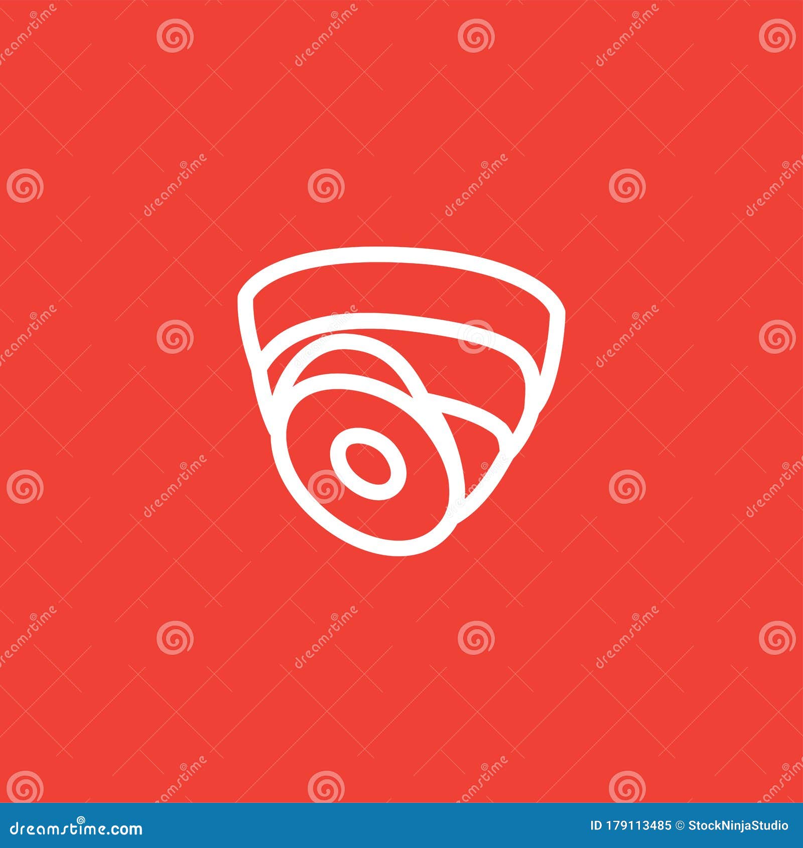 Security Camera Dome Line Icon on Red Background. Red Flat Style Vector ...