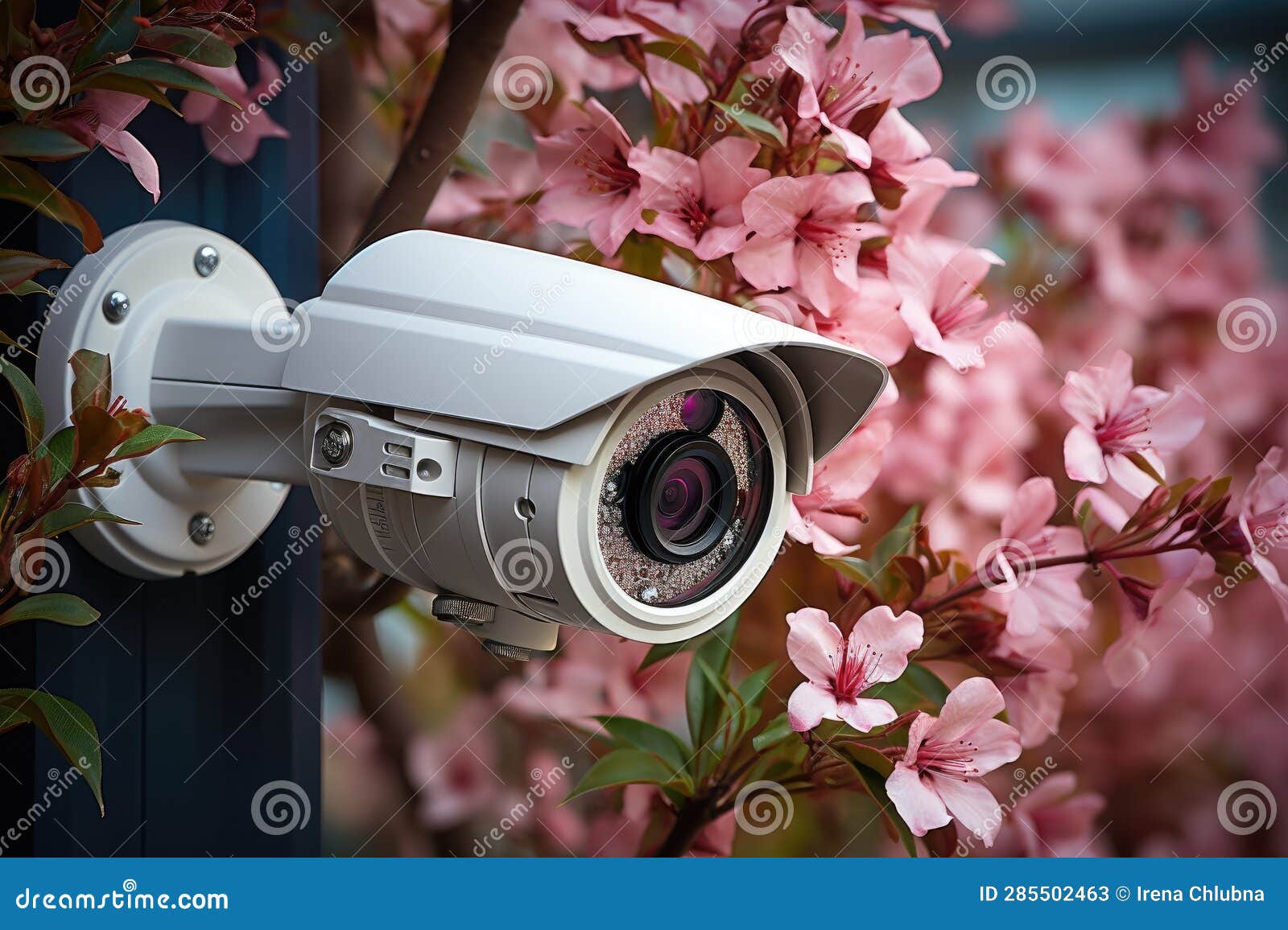 Security Camera in Front of House with Flowers in the Foreground Stock ...