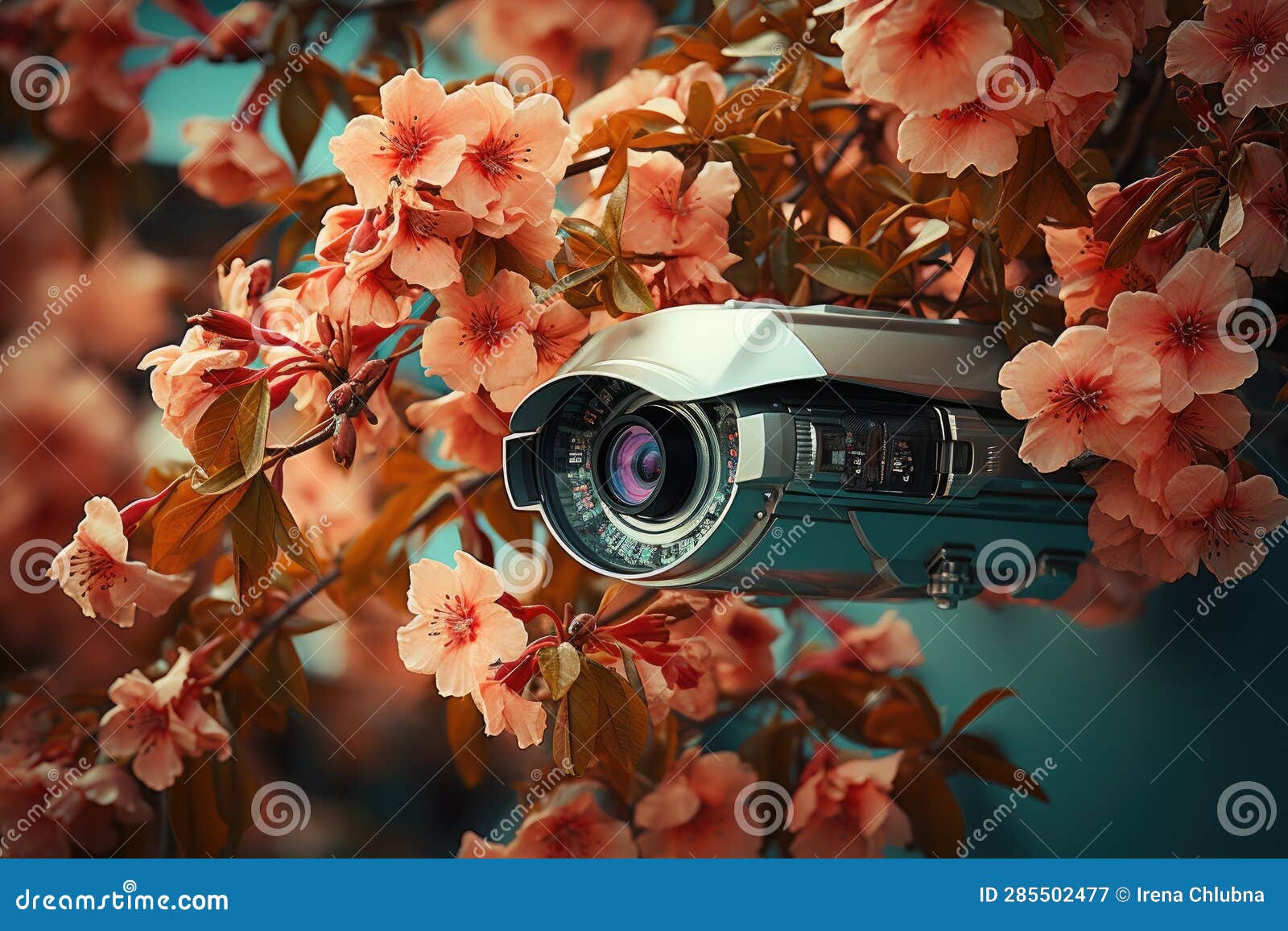 Security Camera in Front of House with Flowers in the Foreground Stock ...