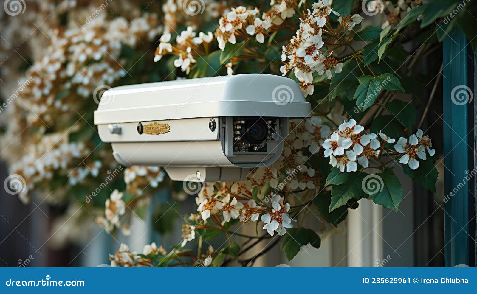 Security Camera in Front of House with Flowers in the Foreground Stock ...