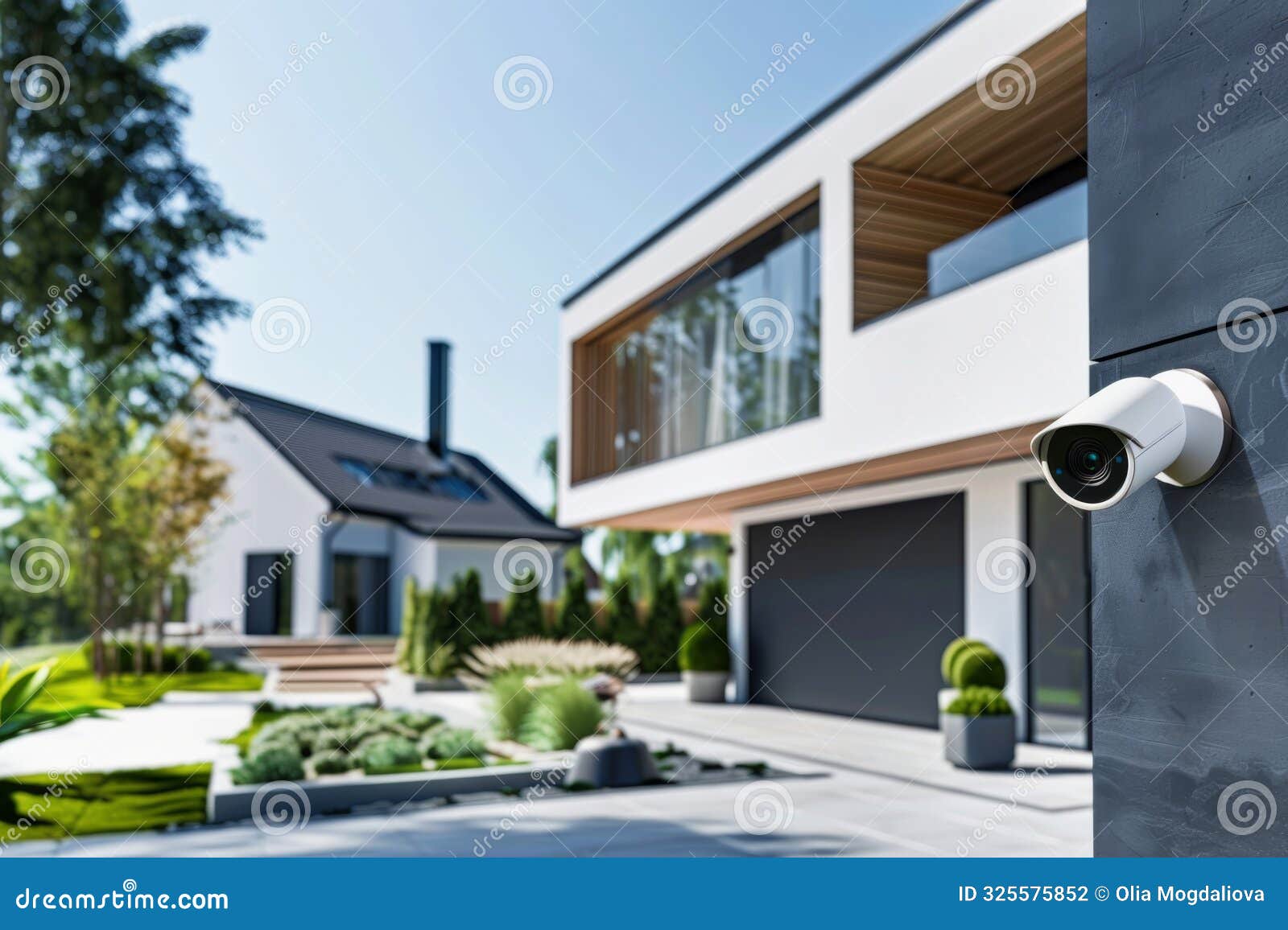 Security Camera in Front of a Modern House. Stock Photo - Image of ...
