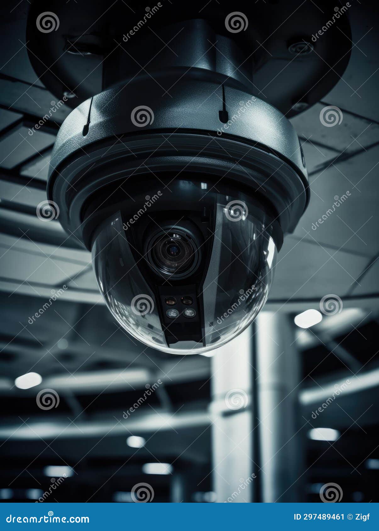 Security Camera Hanging from Ceiling, Positioned Above an Indoor Space ...