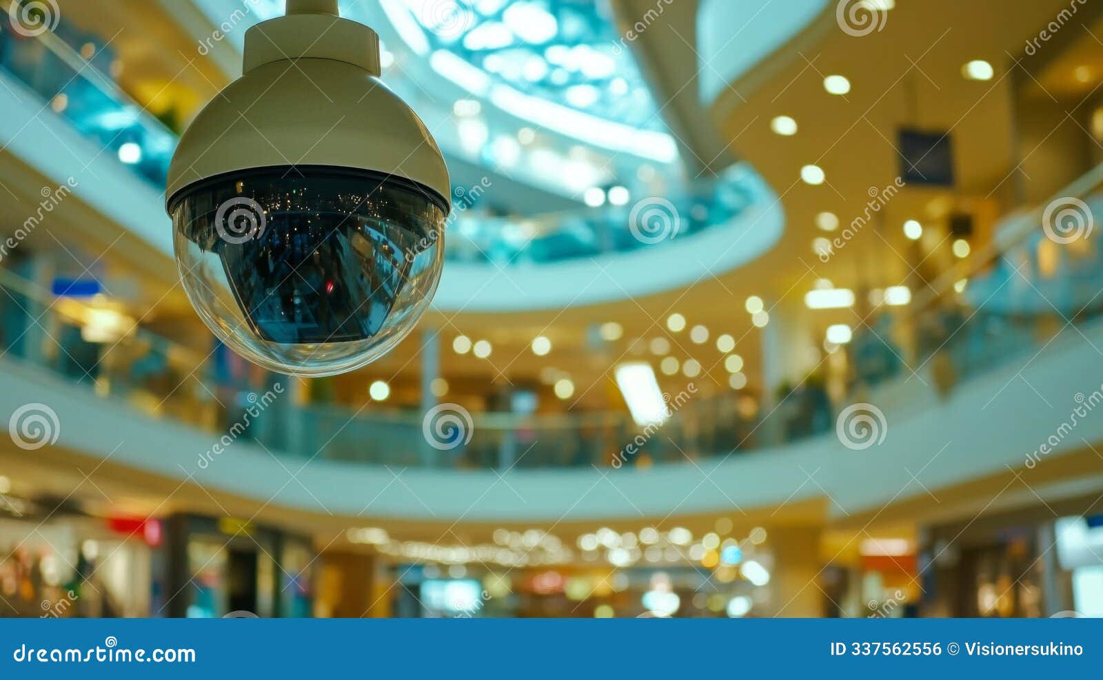 Security Camera Hanging in a Modern Shopping Mall Stock Illustration ...