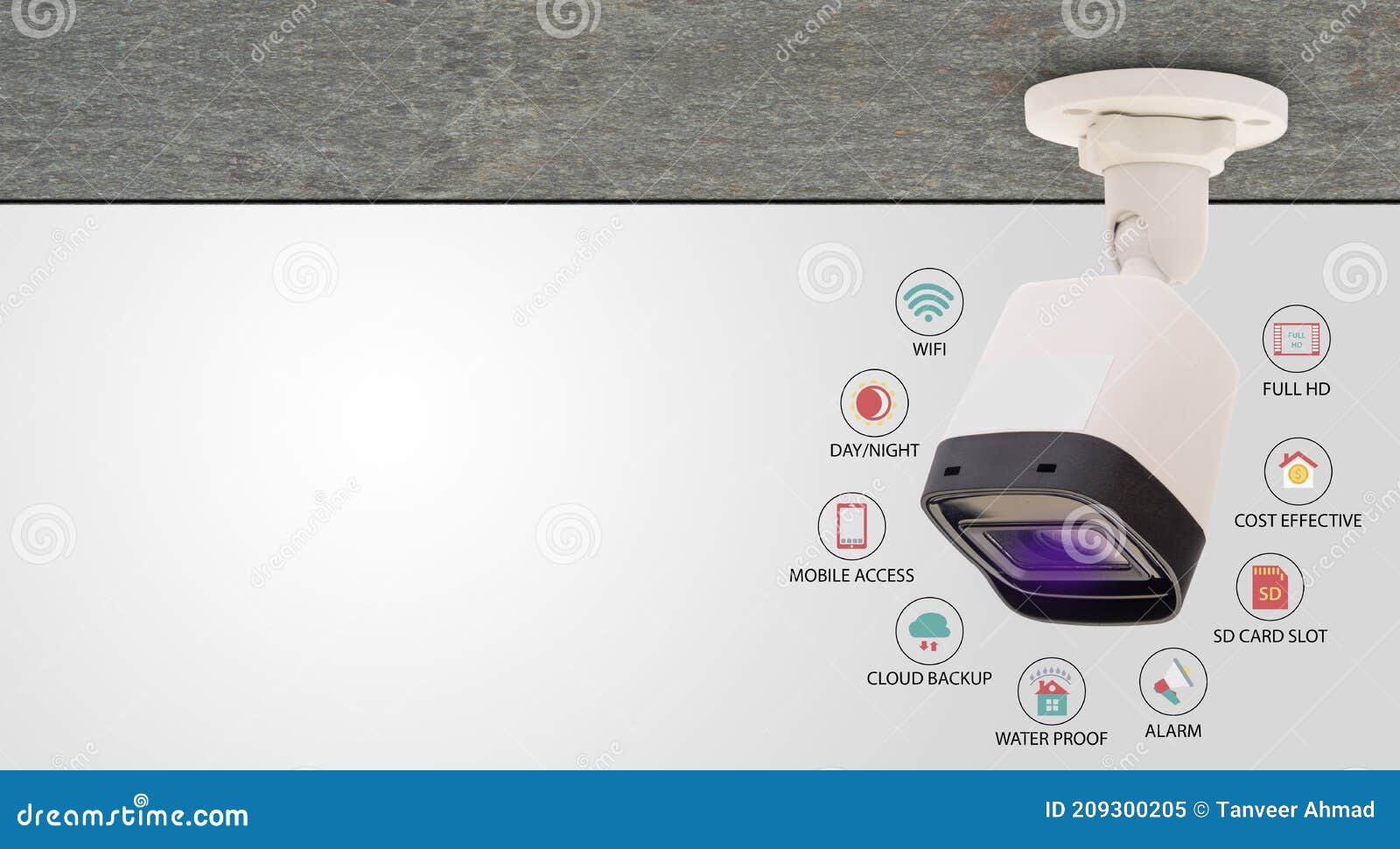 Security Camera Hanging in Office Building with Illustrated Icons about ...