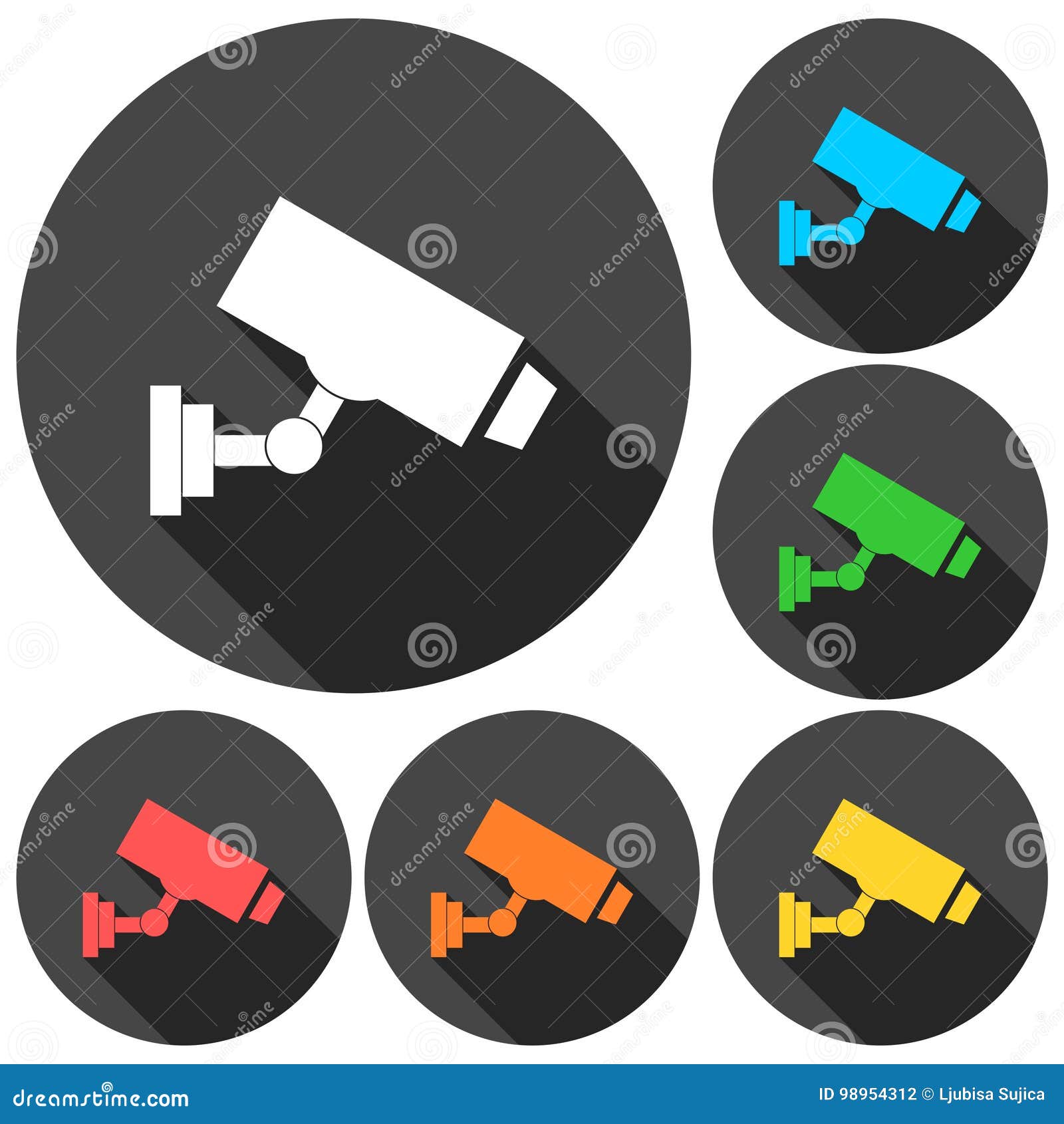 Security Camera Icons Set with Long Shadow Stock Vector - Illustration ...