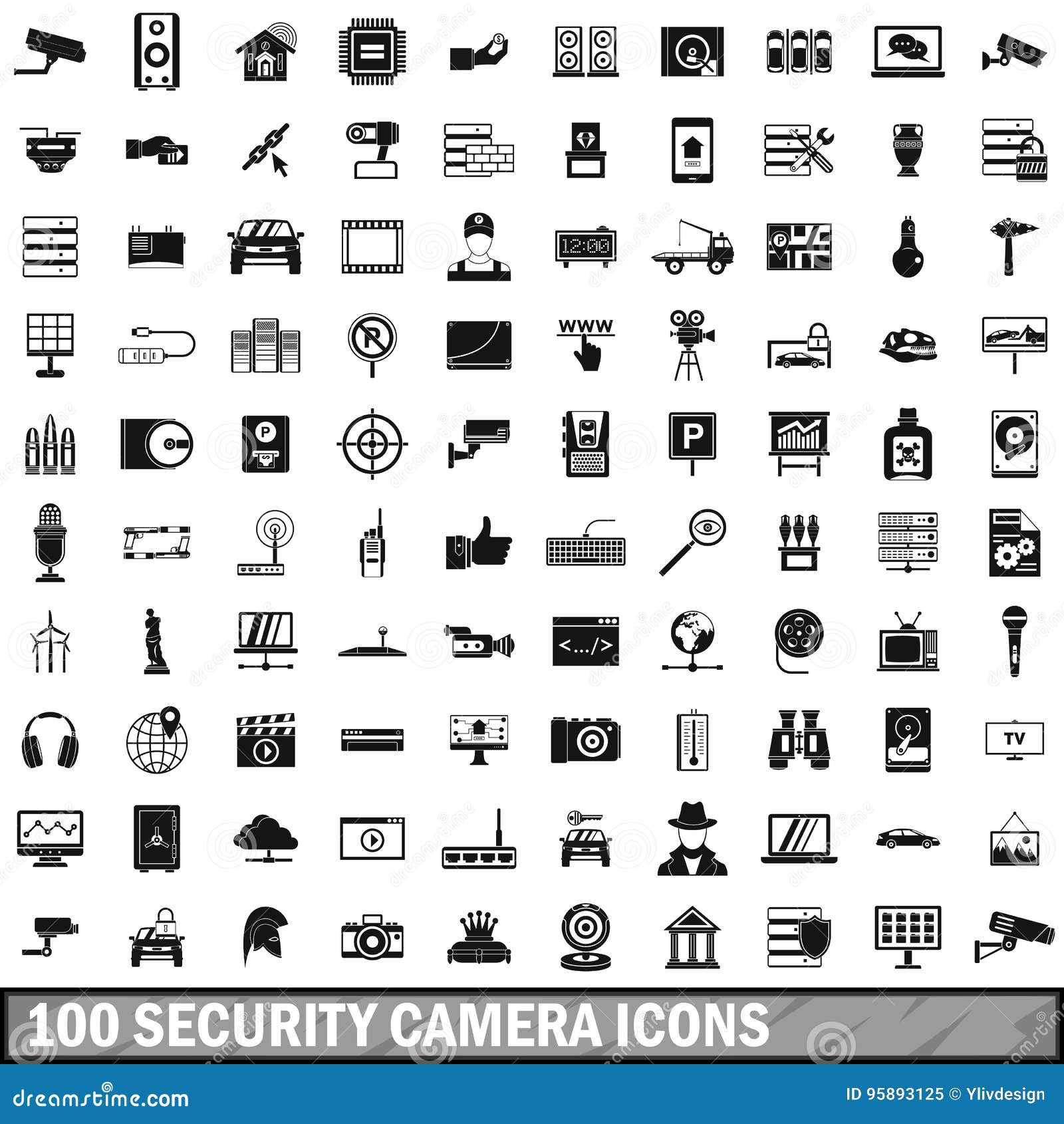 100 Security Camera Icons Set, Simple Style Stock Vector - Illustration ...