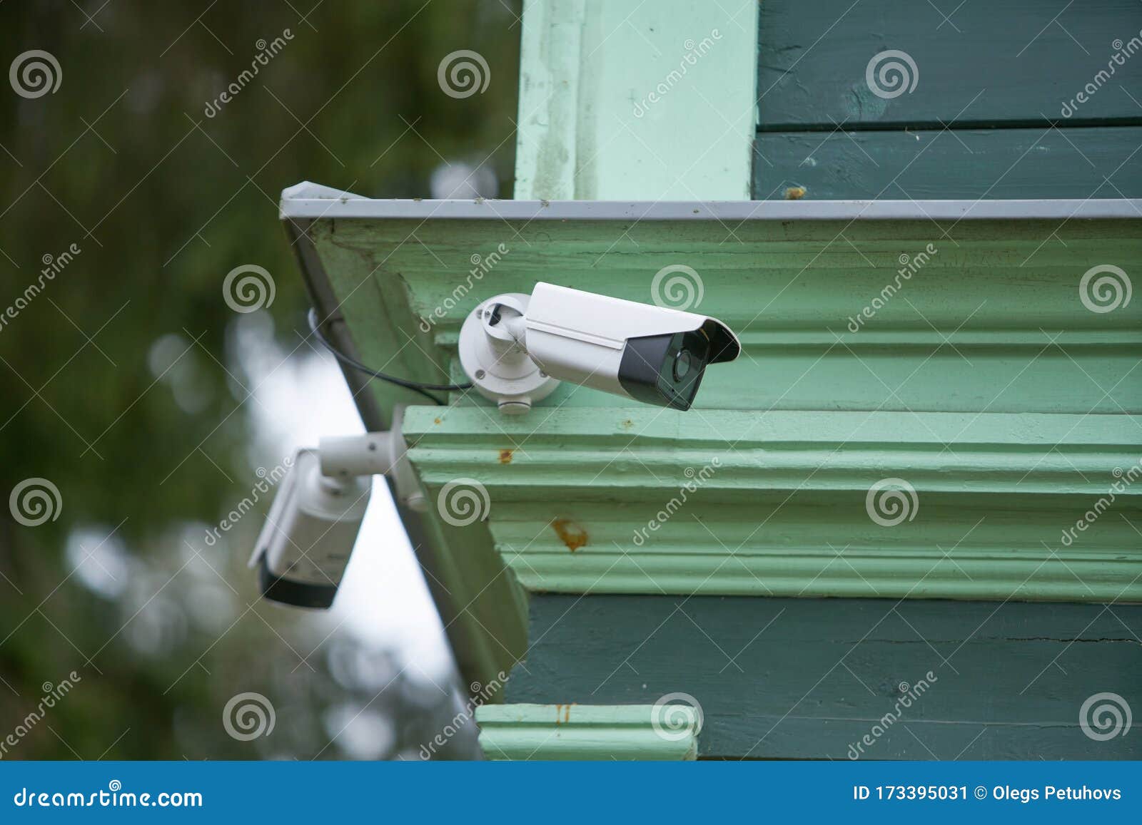 Security Camera Install Corner Outside of Building with Blue Sky ...