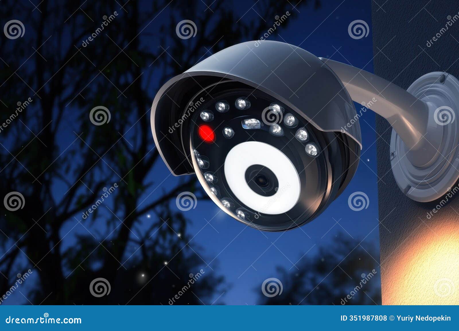 Security Camera Installed Outdoors at Night with Infrared Lights for ...
