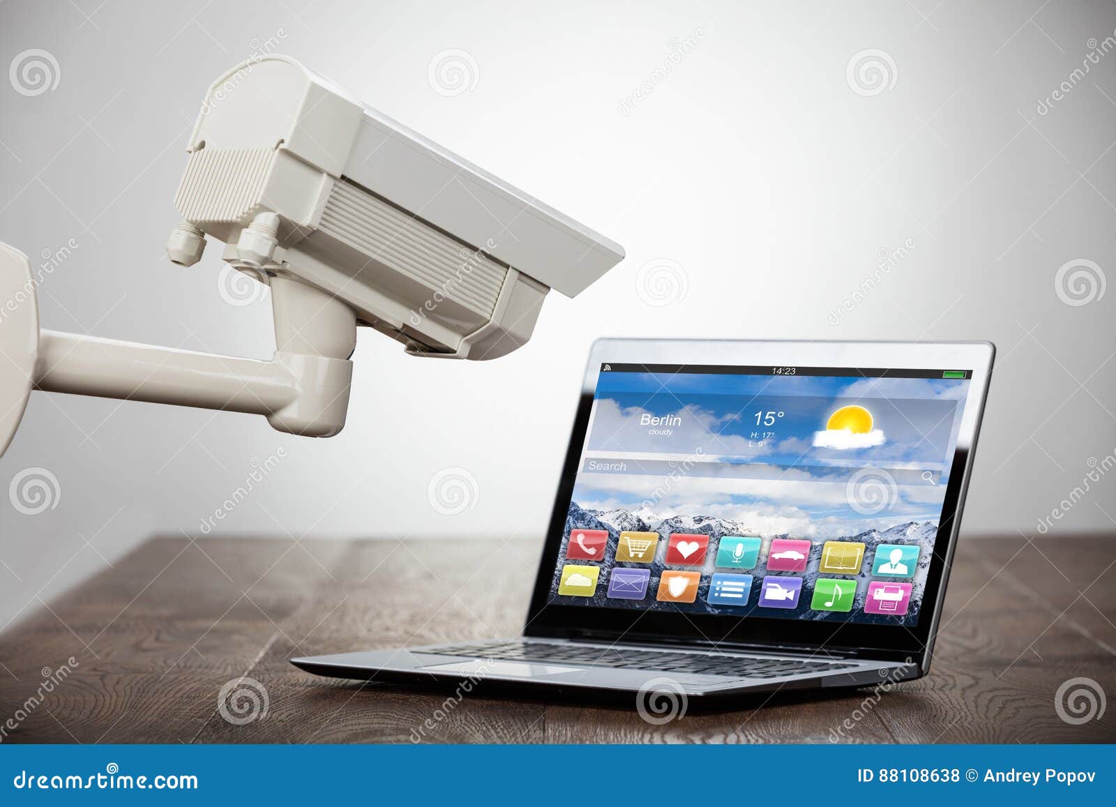 Security Camera on Laptop stock photo. Image of protection - 88108638