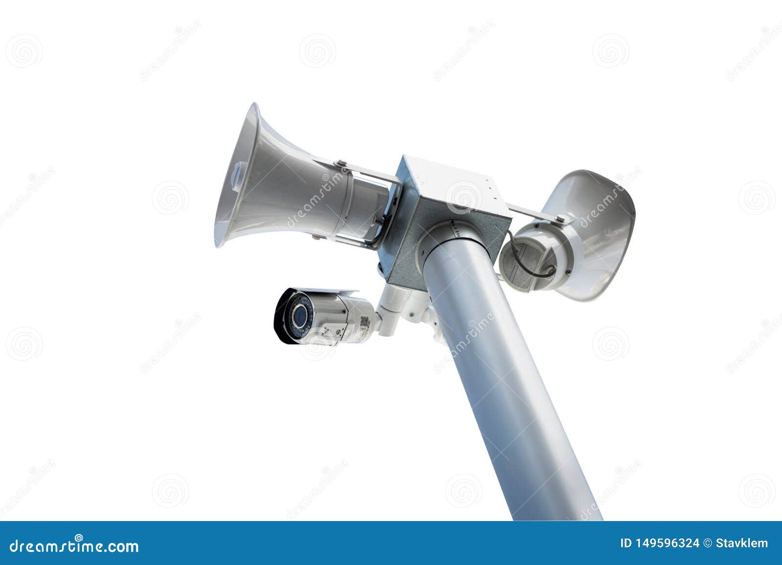 Security Camera with Loudspeakers and Megaphone Isolated on White ...