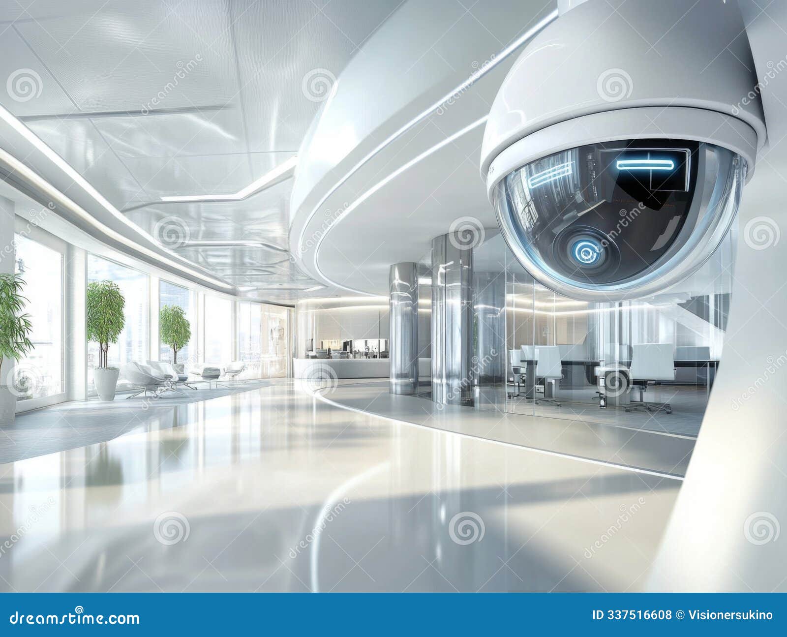 Security Camera in Modern Office Lobby Stock Illustration ...