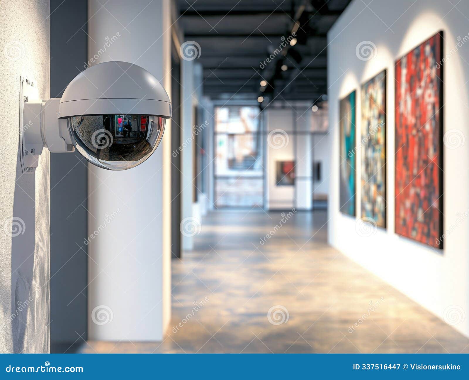Security Camera Monitoring an Art Gallery Hallway Stock Illustration - Illustration of safety ...