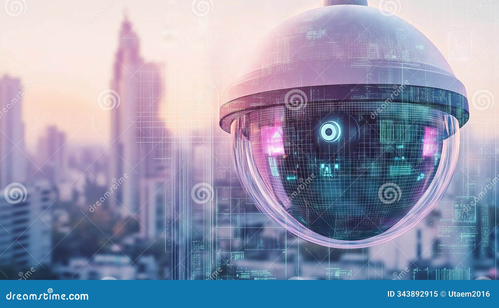 Security Camera Monitoring City Skyline with Augmented Reality ...