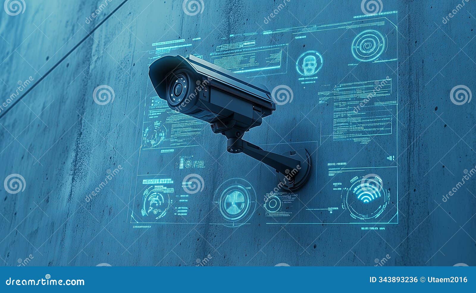 Security Camera Monitoring with Futuristic Hud Interface Displaying ...