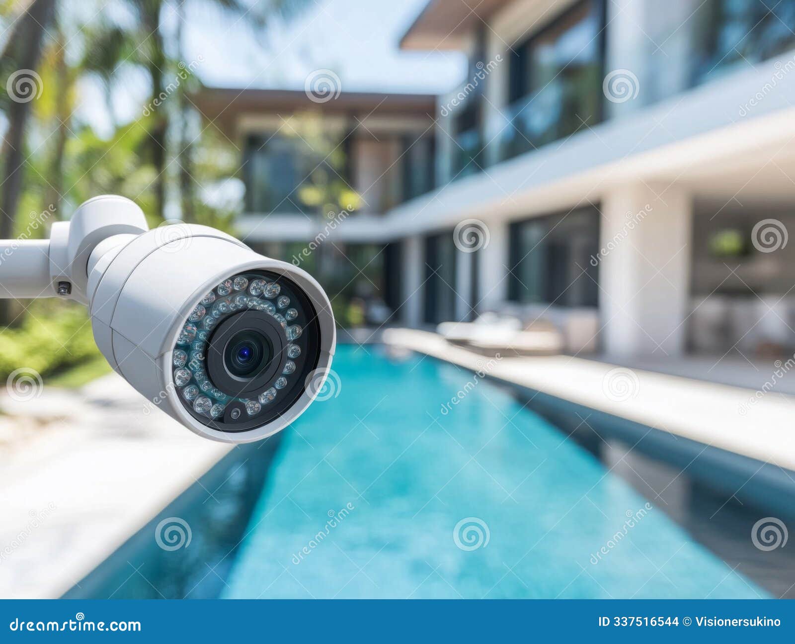 Security Camera Monitoring a Swimming Pool at a Modern Home Stock ...