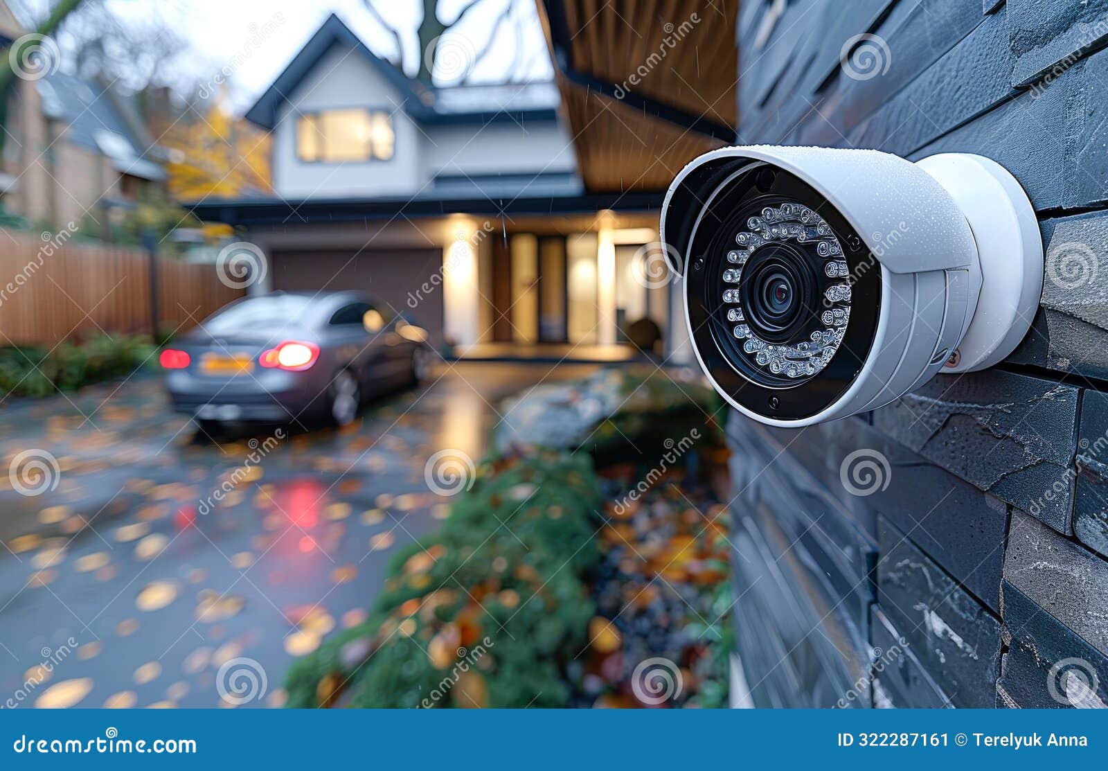 Security Camera Mounted on Brick Wall of Home Stock Image - Image of ...