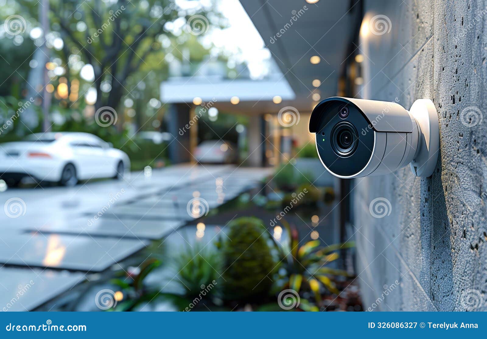 Security Camera Mounted on Brick Wall at Night Stock Image - Image of ...