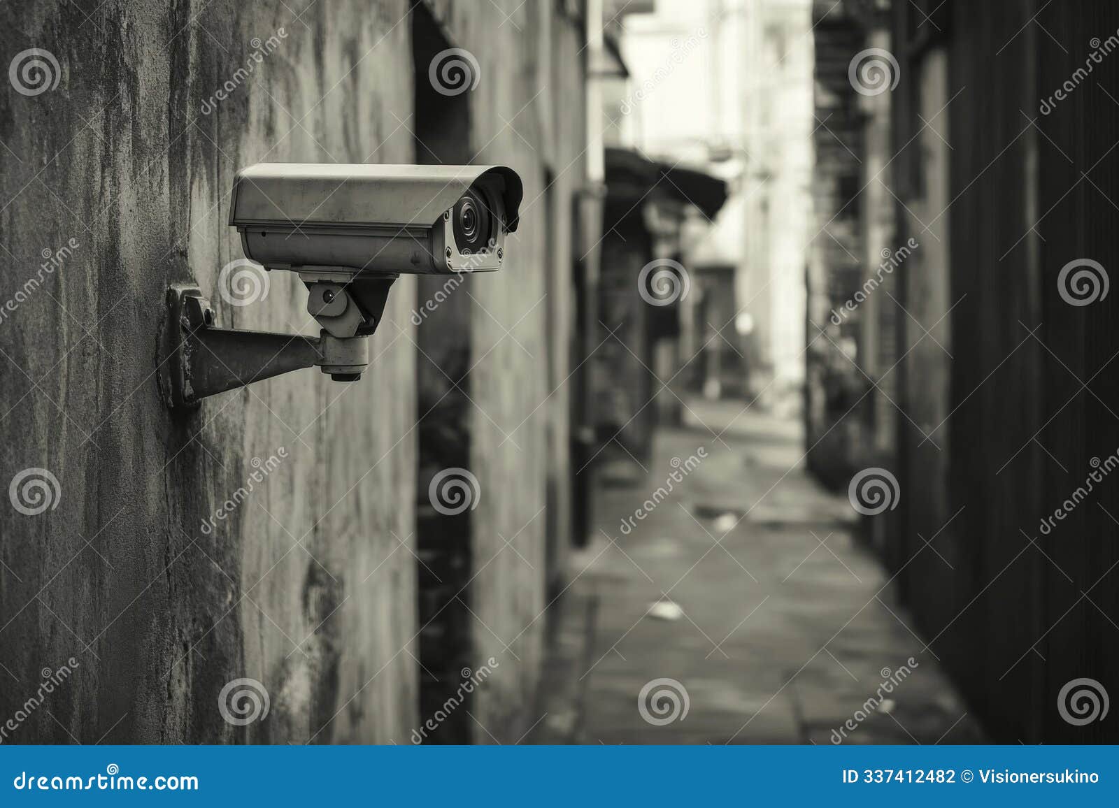 Security Camera Mounted on a Concrete Wall Overlooking a Narrow ...